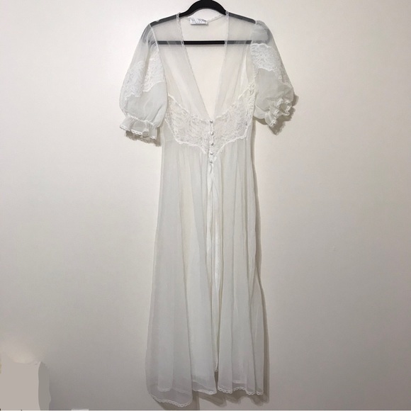 Vintage | Intimates & Sleepwear | Vintage Puff Sleeve Sheer Lace Detail ...